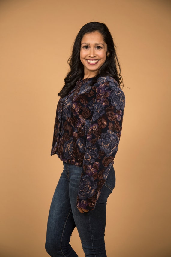 Beautiful 1990s Laura Ashley Velvet Black Purple Blue… - Gem