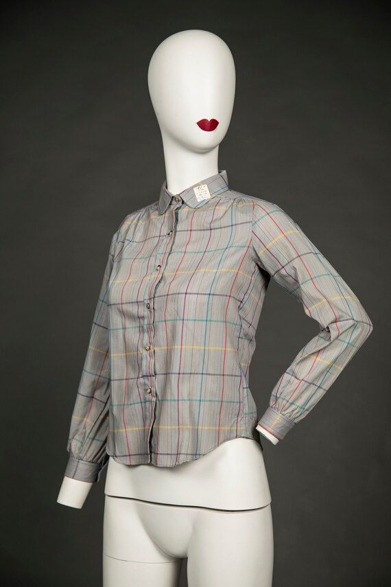 1980s NWT Lee Button Up Plaid Gray Rainbow - Youth 12 - Gem