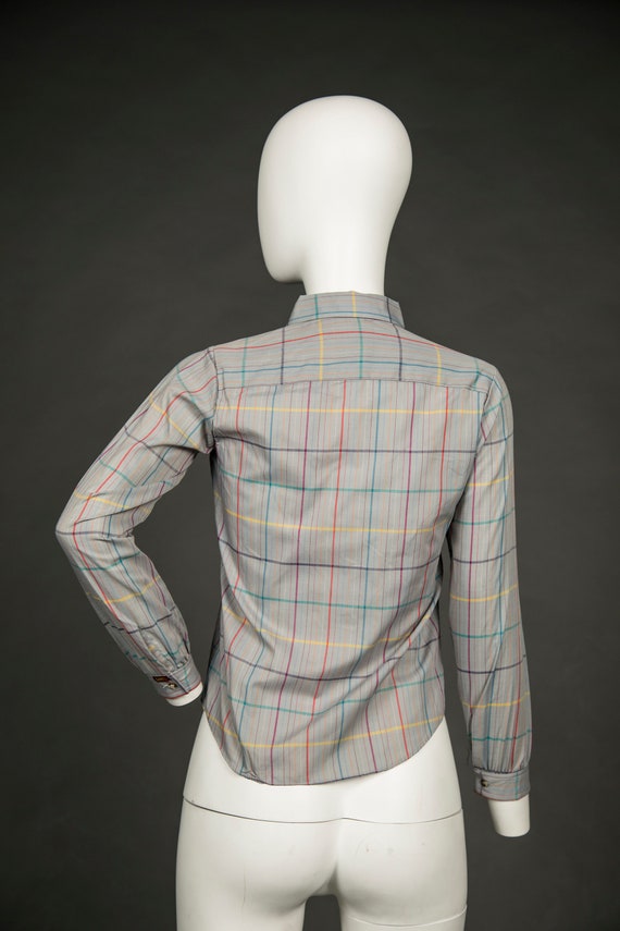 1980s NWT Lee Button Up Plaid Gray Rainbow - Youth 12 - Gem