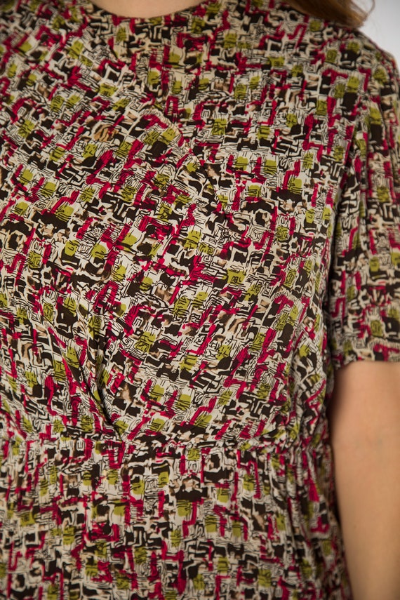 Fun 1960s Neon Pink Green Squiggle Print Dress - Lar… - Gem