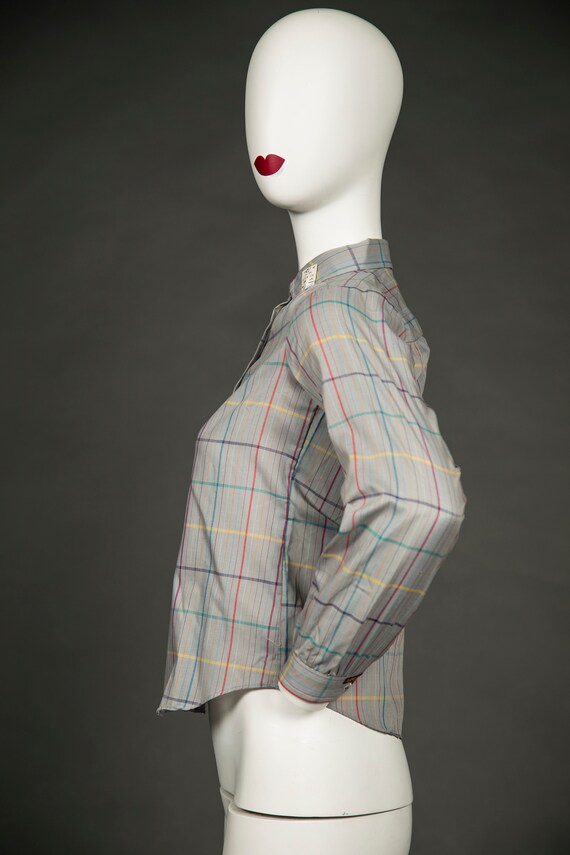 1980s NWT Lee Button Up Plaid Gray Rainbow - Youth 12 - Gem