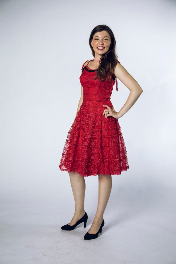 Sassy 1950s Red Lace Can Can Style Can Can Girl Dress… - Gem