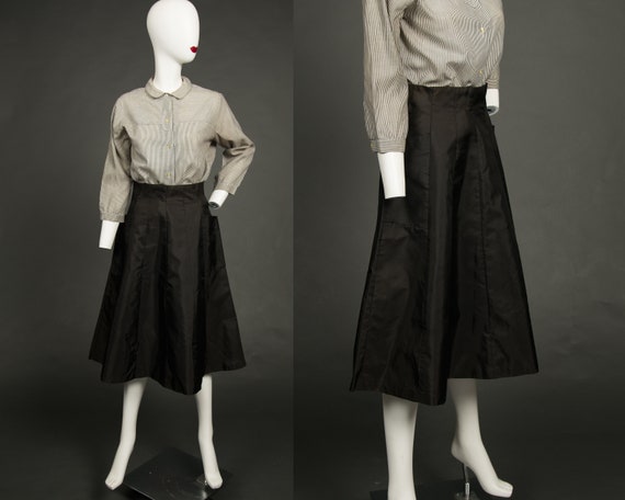 1950s Black A Line Skirt w Amazing Pockets - Small - Gem