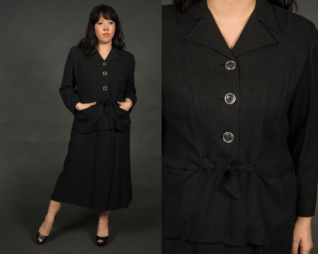 1940s Nelly Don Fair Weather Suit Black Dress Jacket Skirt -1x, 2x - Etsy