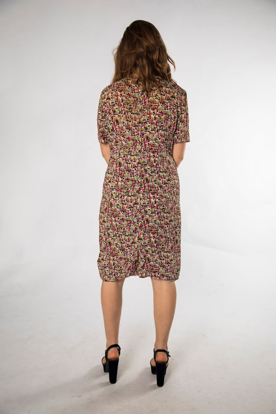 Fun 1960s Neon Pink Green Squiggle Print Dress - Lar… - Gem