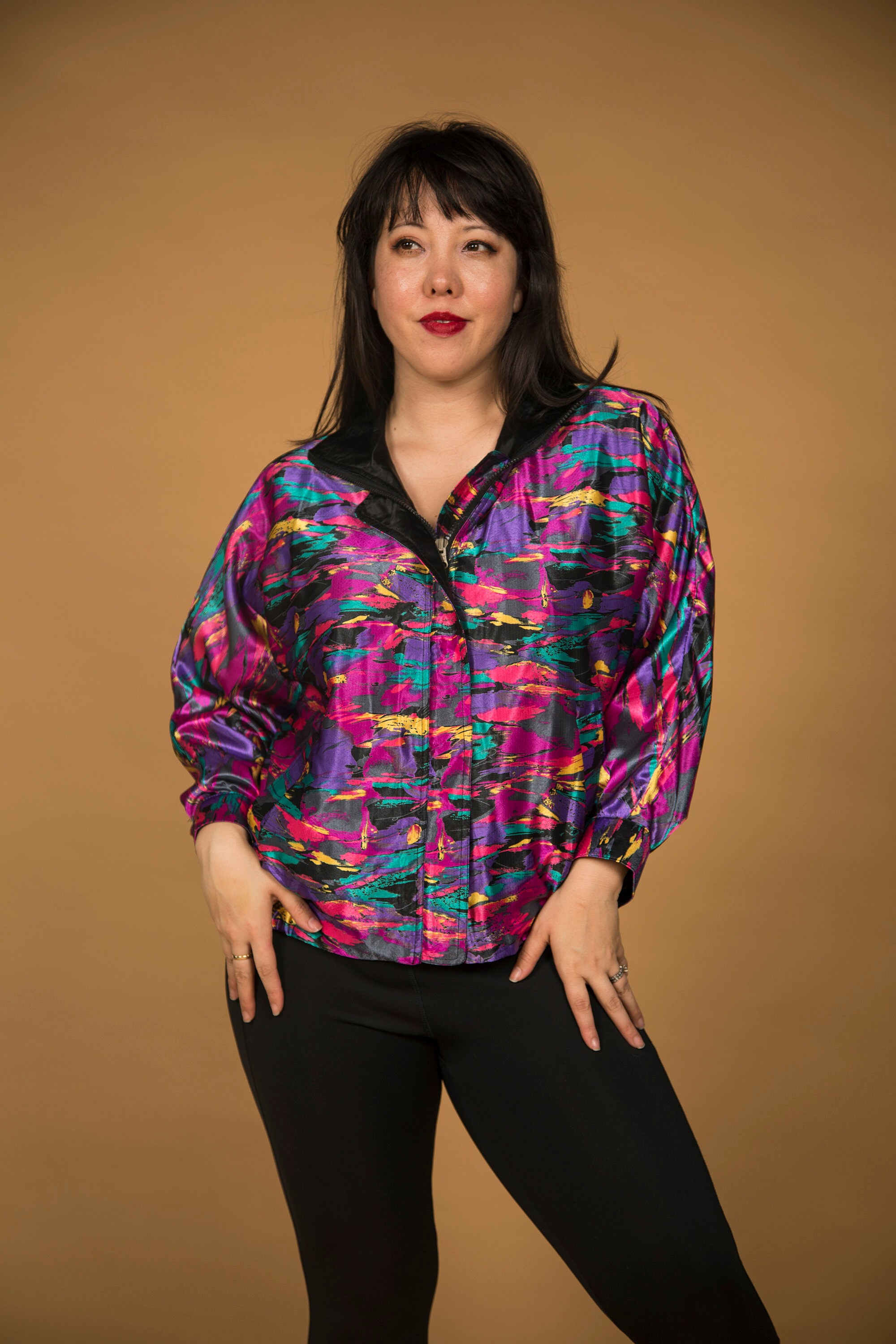 Fun 1980s Reversible Neon and Black Silky Liquid Bomber Jacket - Etsy