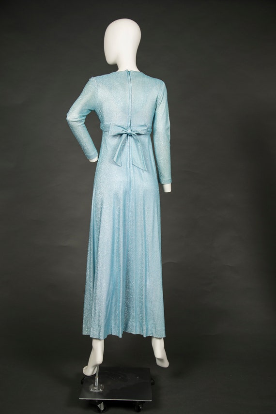 1970s Kelly Arden Baby Blue Disco Dress Silver Thread… - Gem