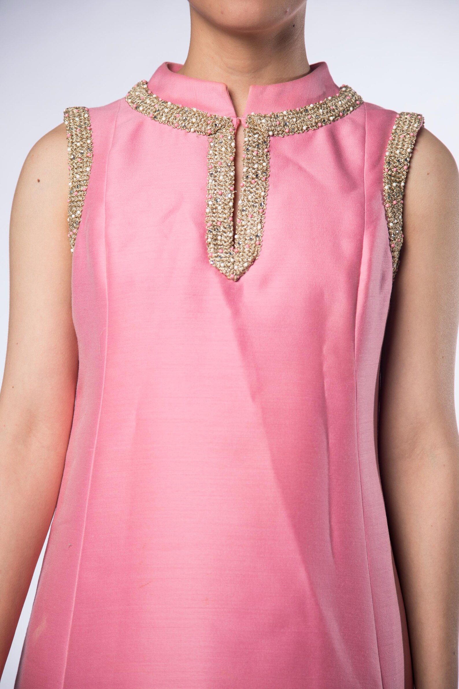 1960s Gladys Scott Pink Mod Dress With Gold Metallic Bead Rhinestone ...