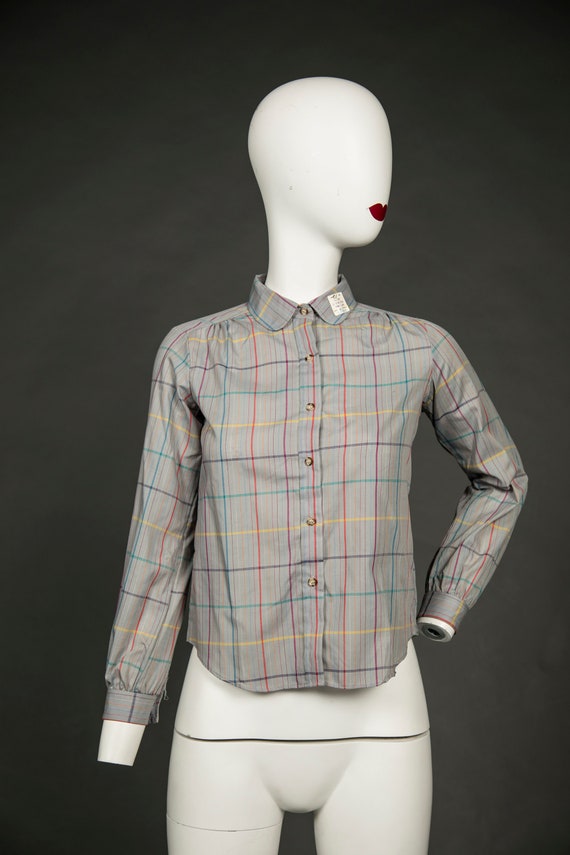 1980s NWT Lee Button Up Plaid Gray Rainbow - Youth 12 - Gem