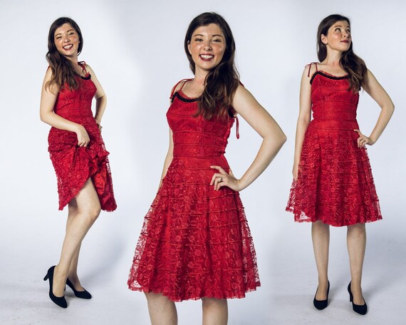 Sassy 1950s Red Lace Can Can Style Can Can Girl Dress… - Gem