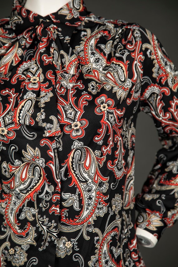 1970s Lady Blair Black Long Sleeve Button up and Scar… - Gem