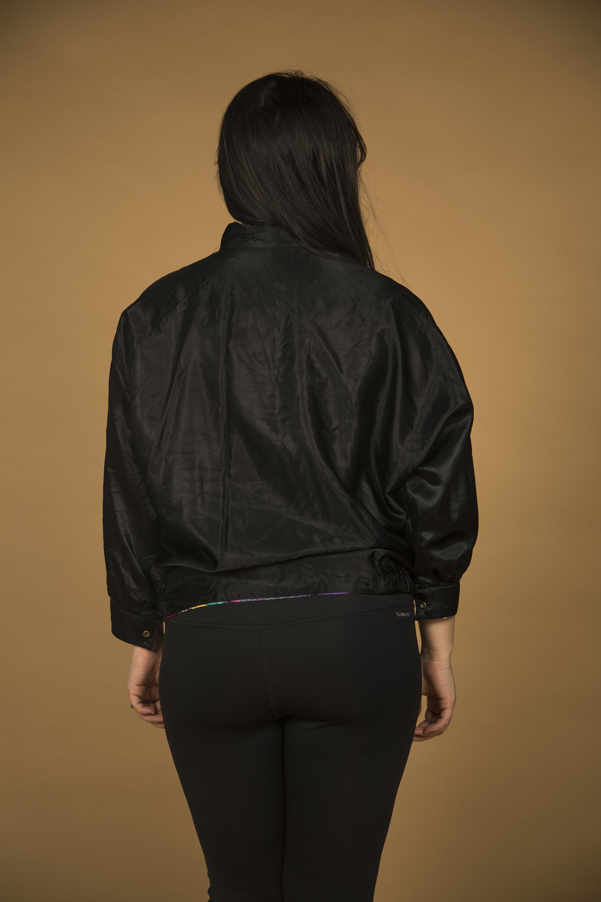 Fun 1980s Reversible Neon and Black Silky Liquid Bomber Jacket - Extra ...