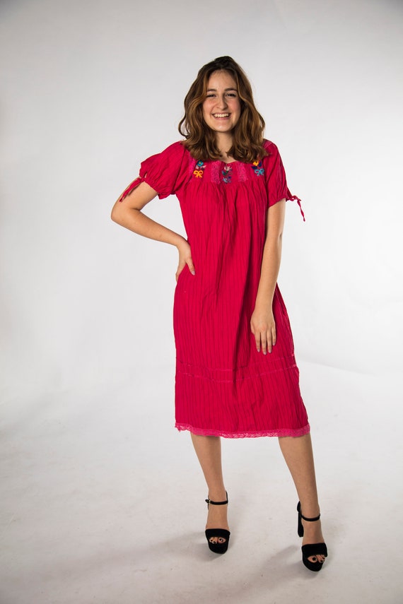 Fun 1980s Vintage Mexican dress in Pink Cotton with C… - Gem