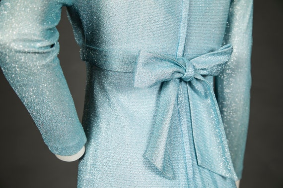 1970s Kelly Arden Baby Blue Disco Dress Silver Thread… - Gem