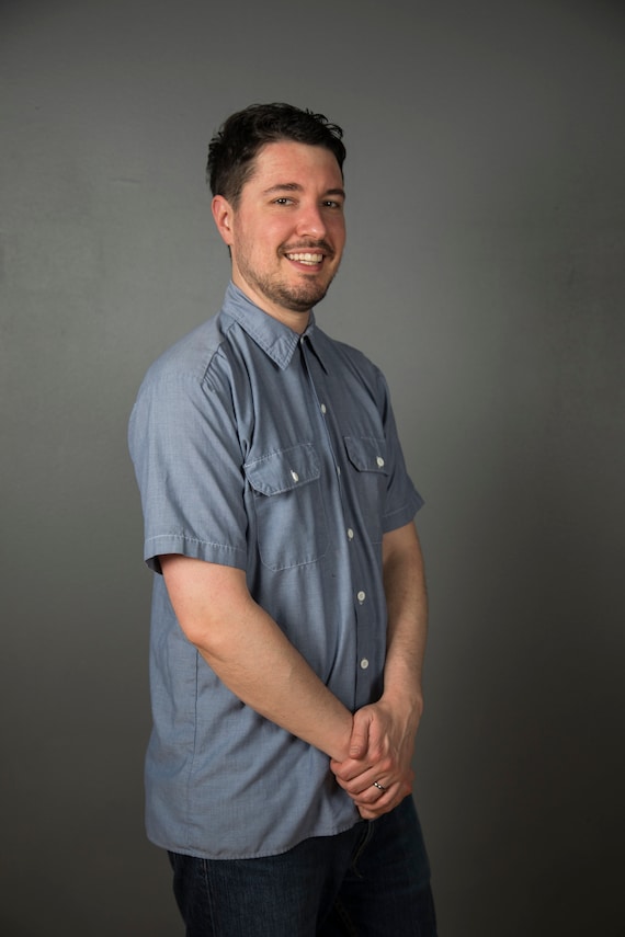 1990s Light Blue Dickies Work Button Up Shirt Short S… - Gem