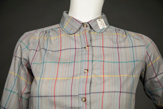 1980s NWT Lee Button Up Plaid Gray Rainbow - Youth 12 - Gem