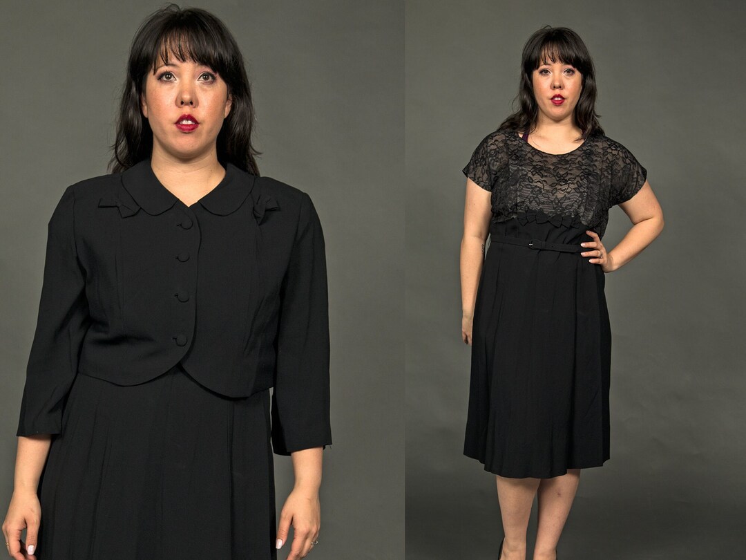 1940s Sensibly Young Black Dress W Lace and Bows With Jacket - Etsy
