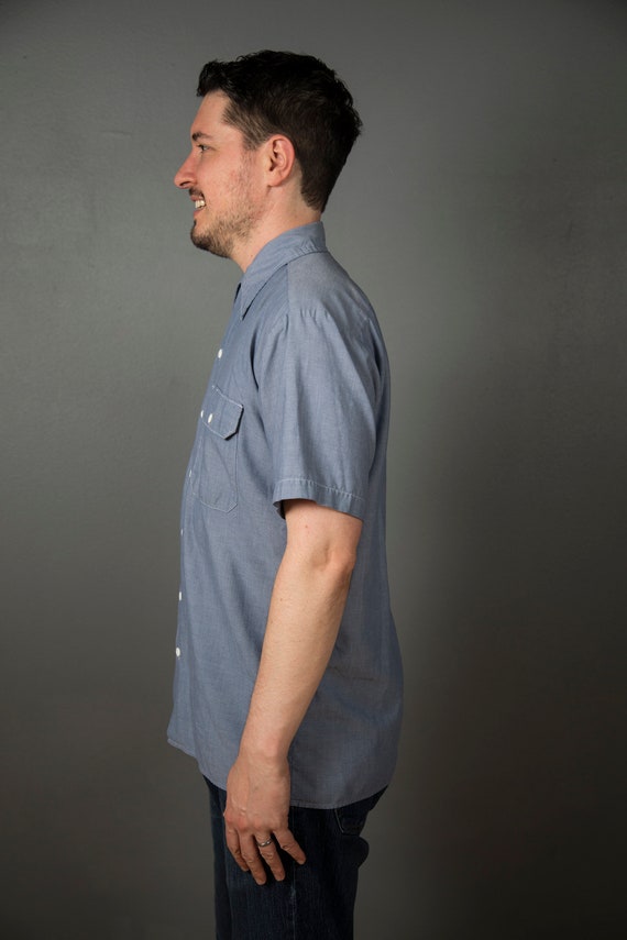 1990s Light Blue Dickies Work Button Up Shirt Short S… - Gem