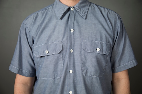 1990s Light Blue Dickies Work Button Up Shirt Short S… - Gem