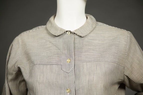 1960s Jeanie Gray and White Stripped Button Up Peter … - Gem