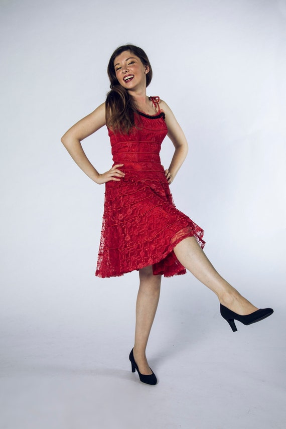 Sassy 1950s Red Lace Can Can Style Can Can Girl Dress… - Gem