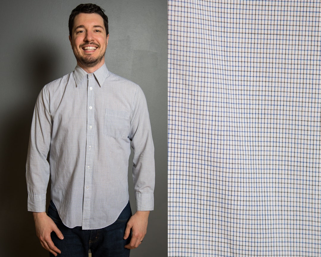 1970s Mervyn’s Men’s Collection White Button up With Black and Blue ...