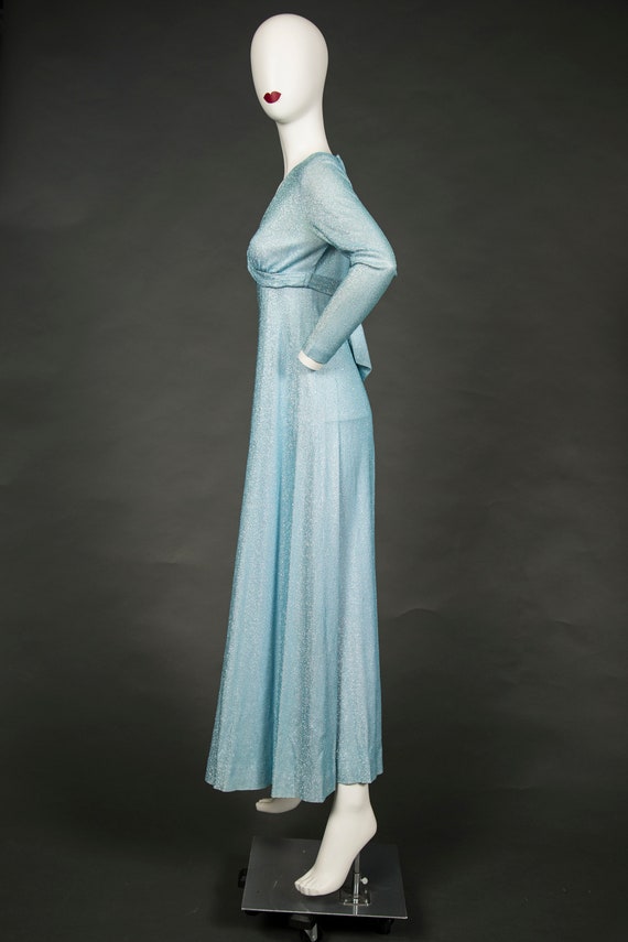 1970s Kelly Arden Baby Blue Disco Dress Silver Thread… - Gem