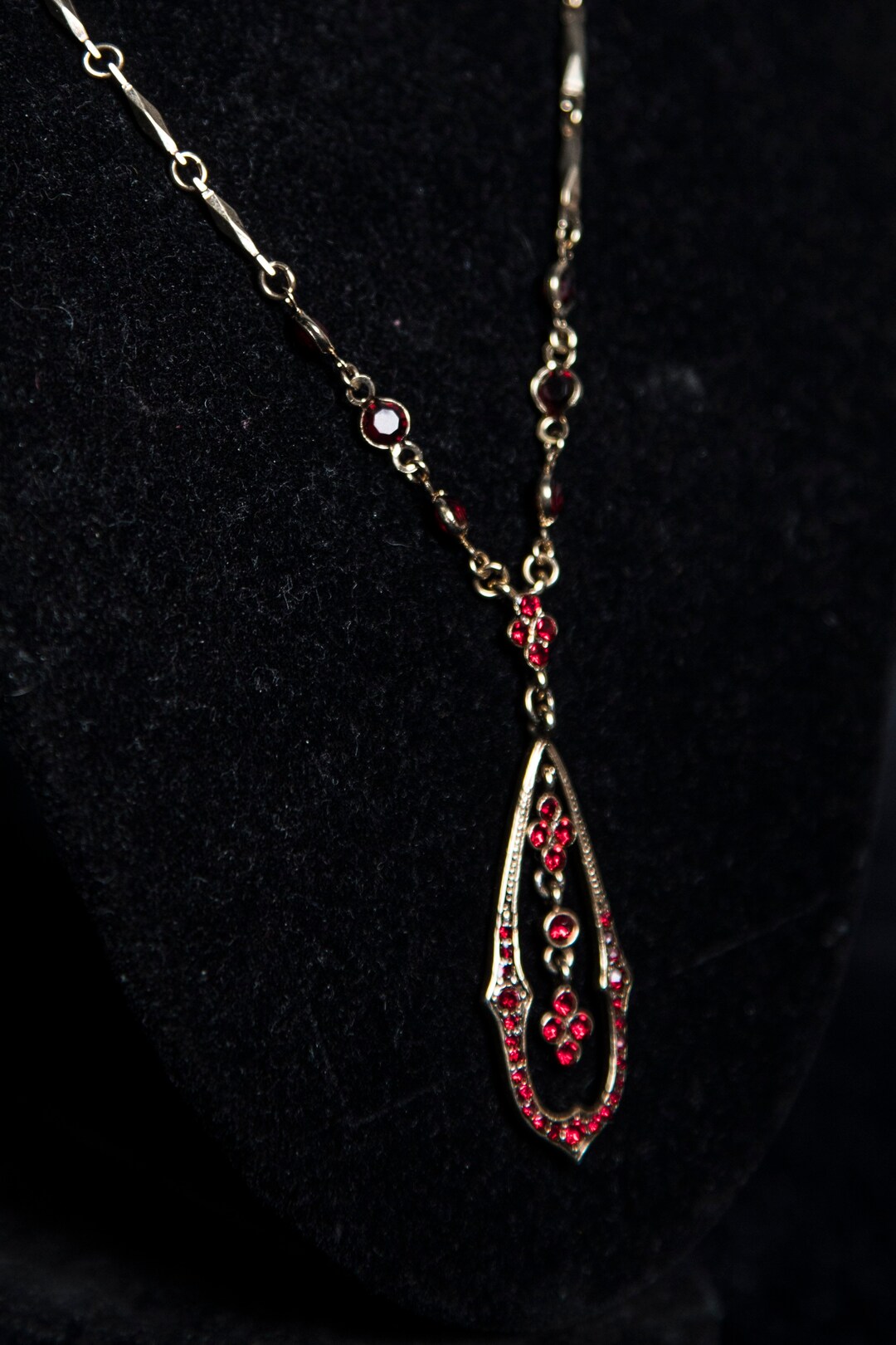 Monet Necklace W Dangle Red Stone Pendant - Etsy