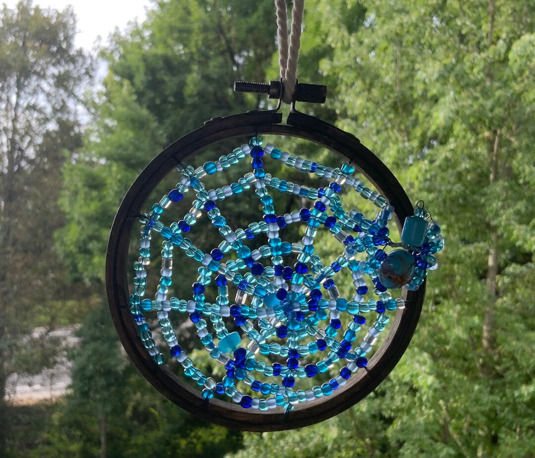 Beaded Spider Web With Matching Beaded Spider in Shades of Blue - Etsy