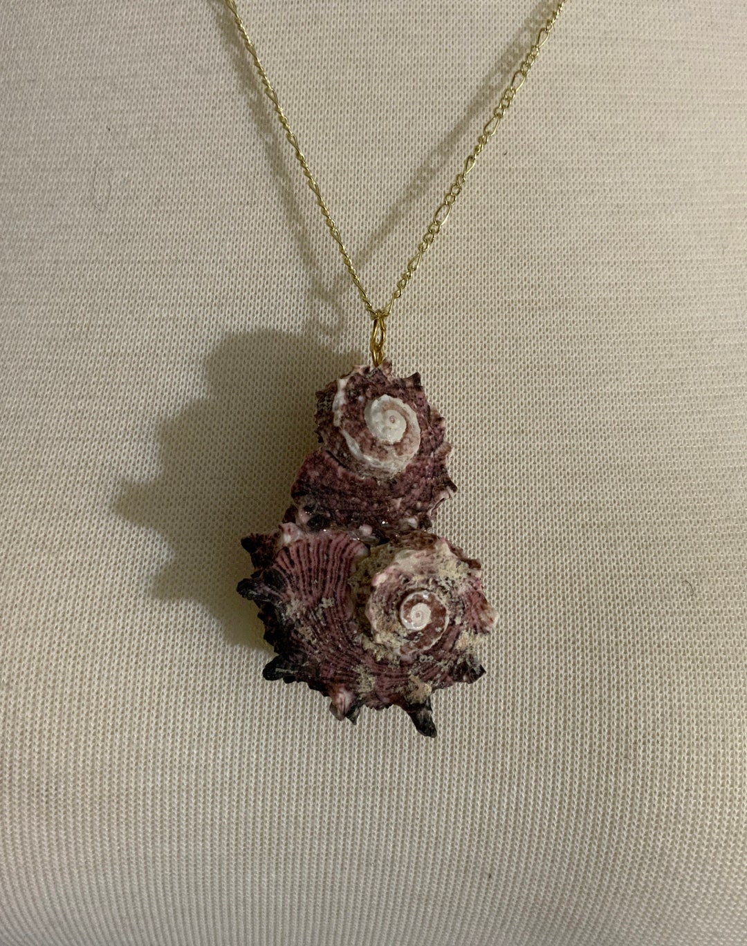 Large Pink Horned Spiral Shell Necklace With Gold Chain - Etsy