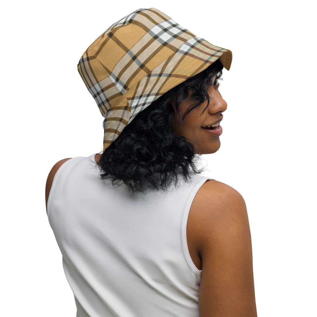 Hychi Brown Plaid Reversible Bucket Hat - Etsy