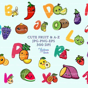 Fruit Alphabet Clip Art, Fruit A to Z Clipart, Cute A-z Clipart ...
