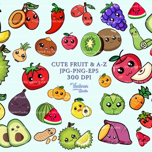 Fruit Alphabet Clip Art, Fruit A to Z Clipart, Cute A-z Clipart ...