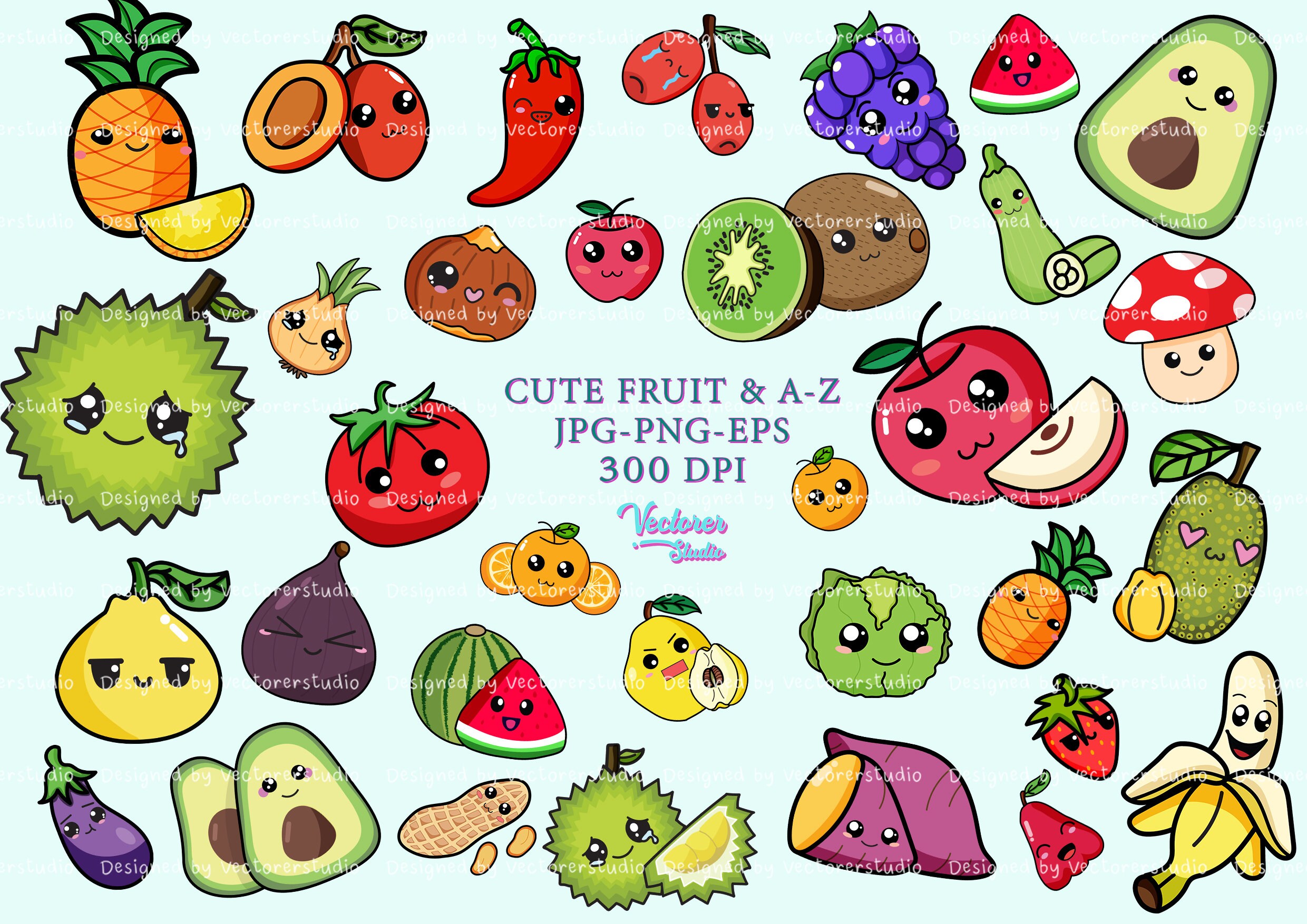 Fruit Alphabet Clip Art, Fruit A to Z Clipart, Cute A-z Clipart ...