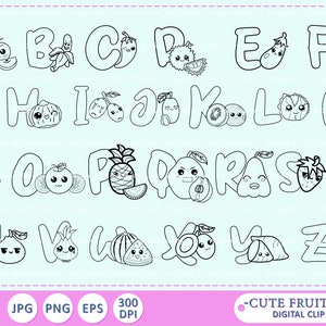 Fruit Alphabet Clip Art, Fruit A to Z Clipart, Cute A-z Clipart ...