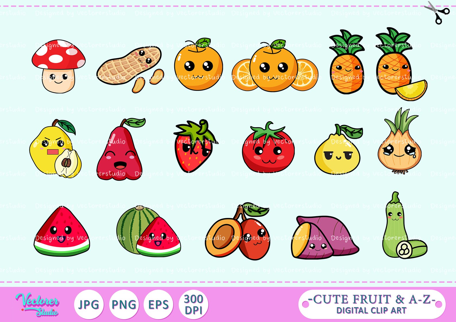 Fruit Alphabet Clip Art, Fruit A to Z Clipart, Cute A-z Clipart ...