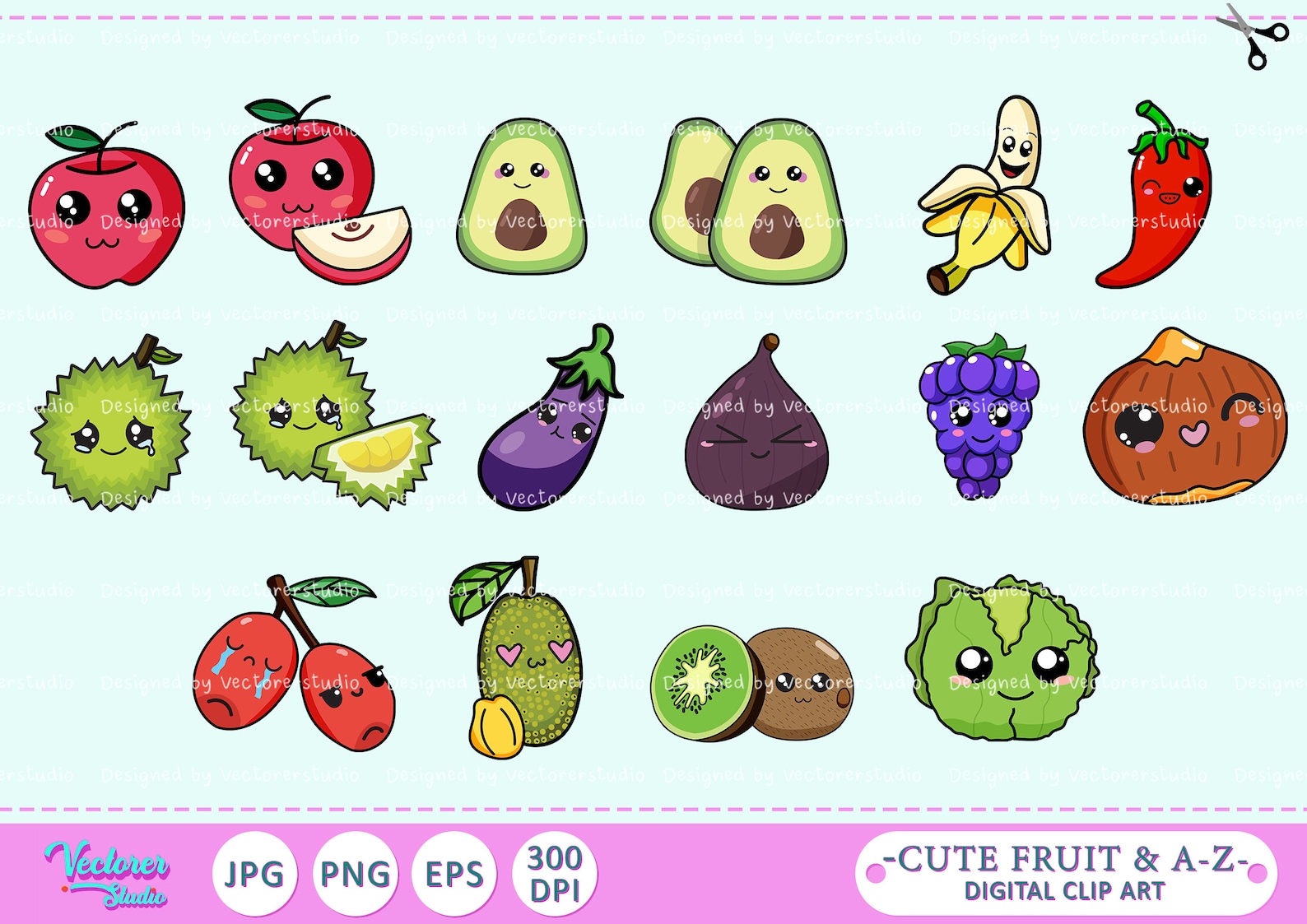 Fruit Alphabet Clip Art, Fruit A to Z Clipart, Cute A-z Clipart ...