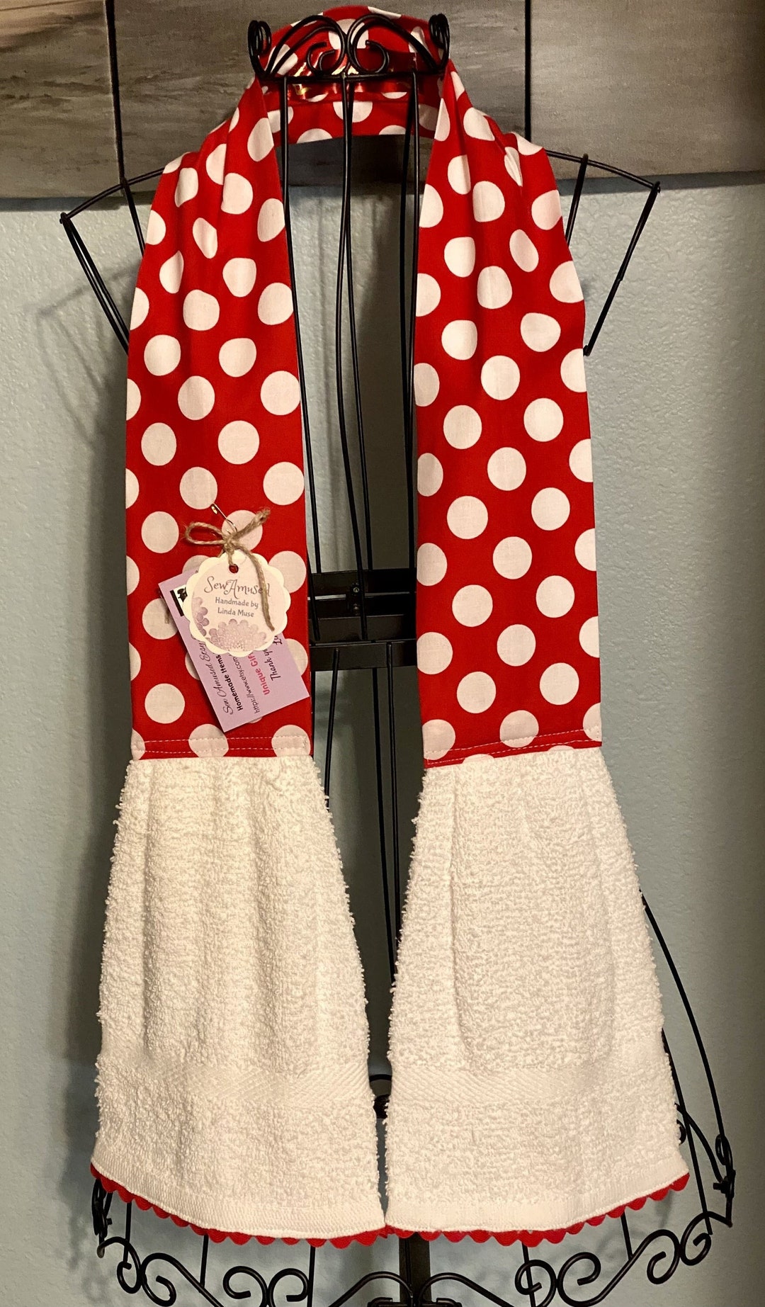 Red & White Polka Dot Kitchen Boa Towel Apron With Free Embroidered ...