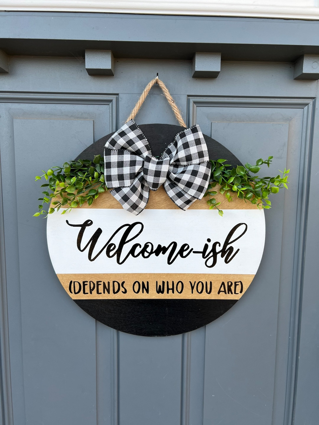 Welcome-ish Front Door Sign, Welcome Sign, Door Hanger, Porch Decor ...