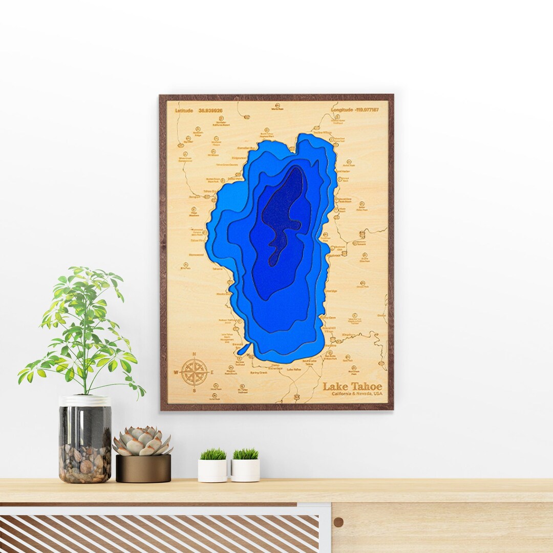 3D Custom Wooden Lake Map, Coastline Wood Laser Engraved Map ...