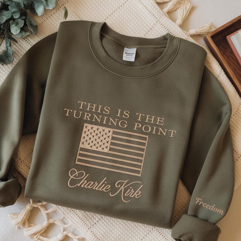 Charlie Kirk "turning Point" Embroidered Sweatshirt: Inspirational Fleece Pullover - Etsy