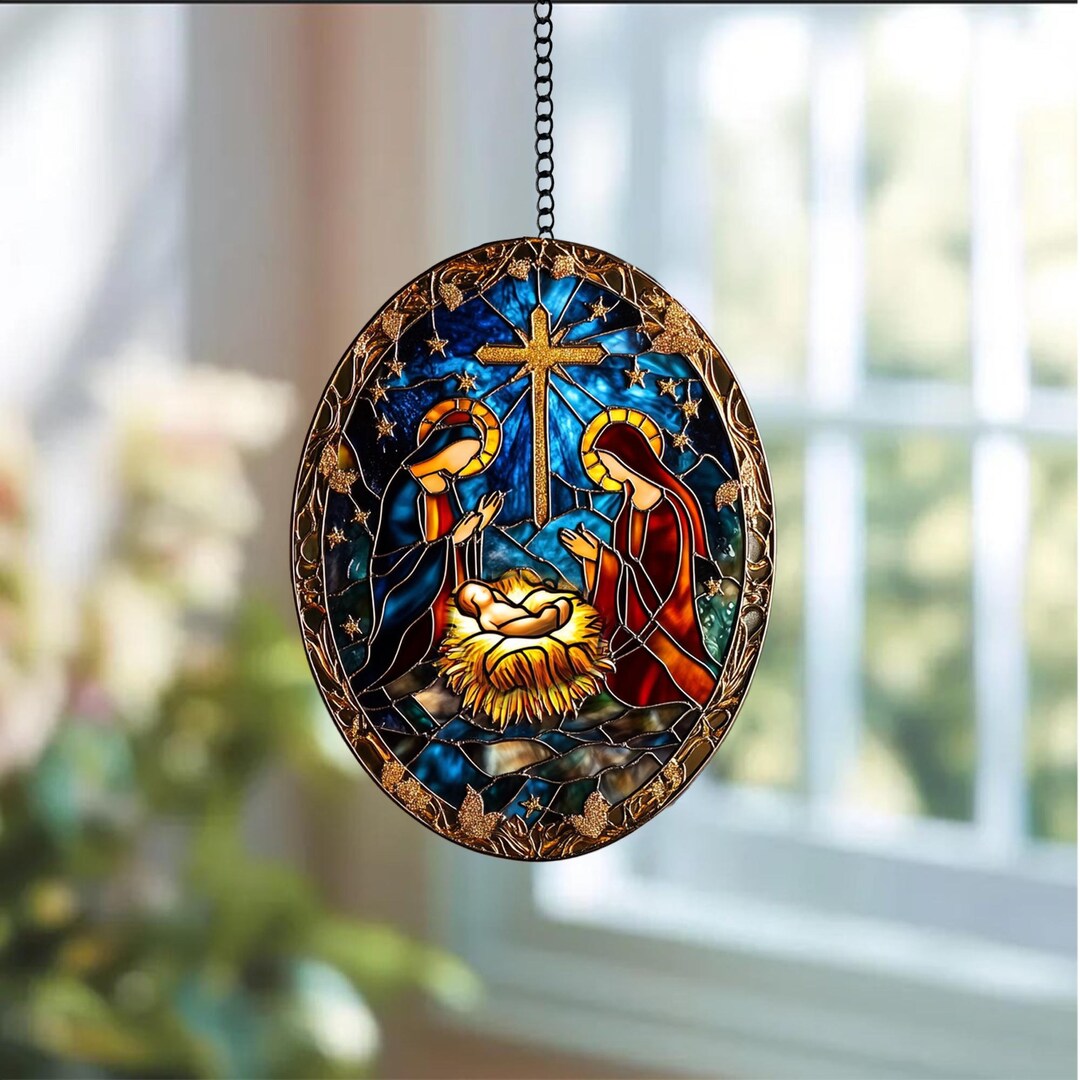 Nativity Catholic Suncatcher Ornament Nativity Religious Acrylic Window ...