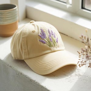 Lavender Flower Embroidered Baseball Cap, Summer Washed Cotton Hat ...