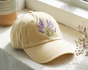 Lavender Embroidered Baseball Cap: Washed Cotton Summer Hat - Etsy