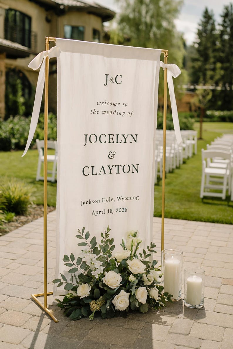 Custom Linen Wedding Welcome Sign: Boho Ceremony Banner - Etsy