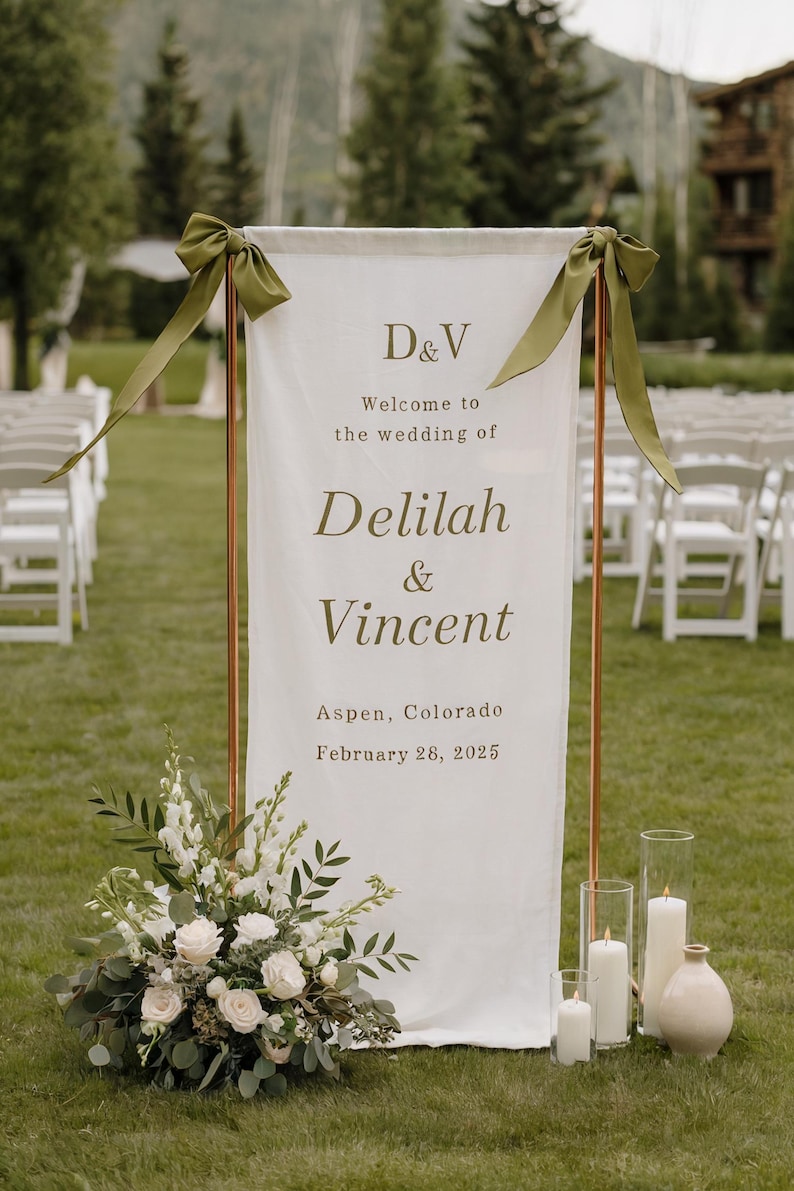 Custom Linen Wedding Welcome Sign: Boho Ceremony Banner - Etsy