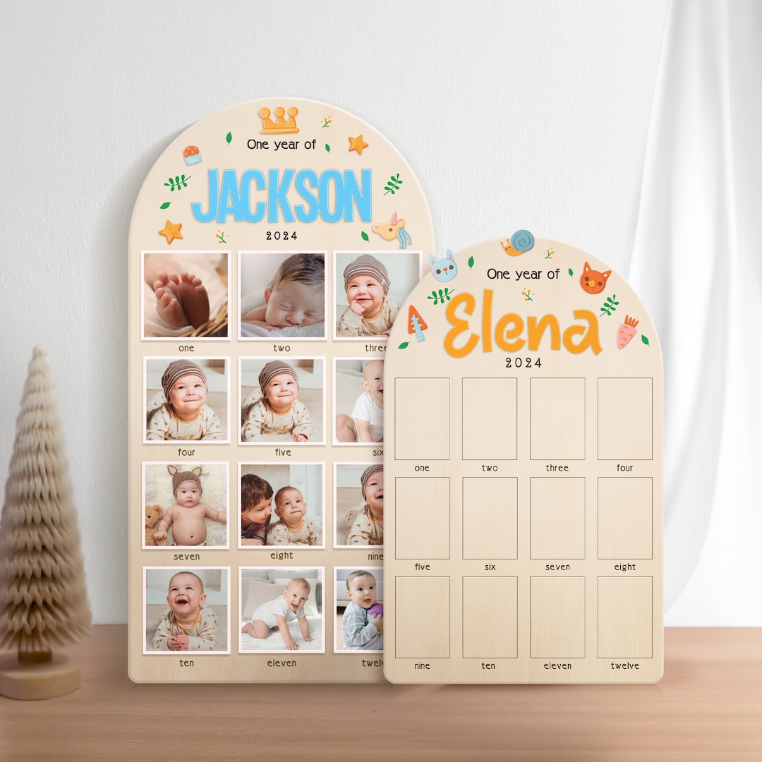 Custom First Year Photo Board, Personalized Baby Photo Sign, Kids ...