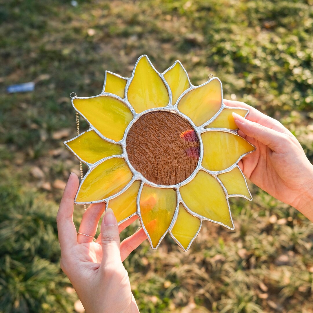 Stained Glass Sunflower Suncatcher: Handcrafted Window Hanging - Etsy