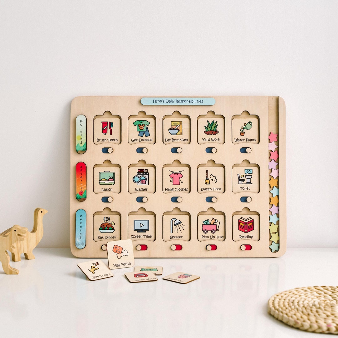 Personalized Chore Chart for Kid, Daily Responsibilities Board, Wooden ...