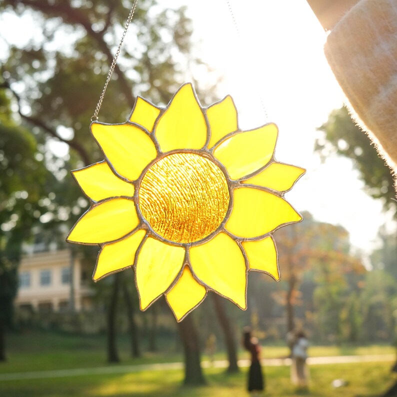 Stained Glass Sunflower Suncatcher: Handcrafted Window Hanging - Etsy